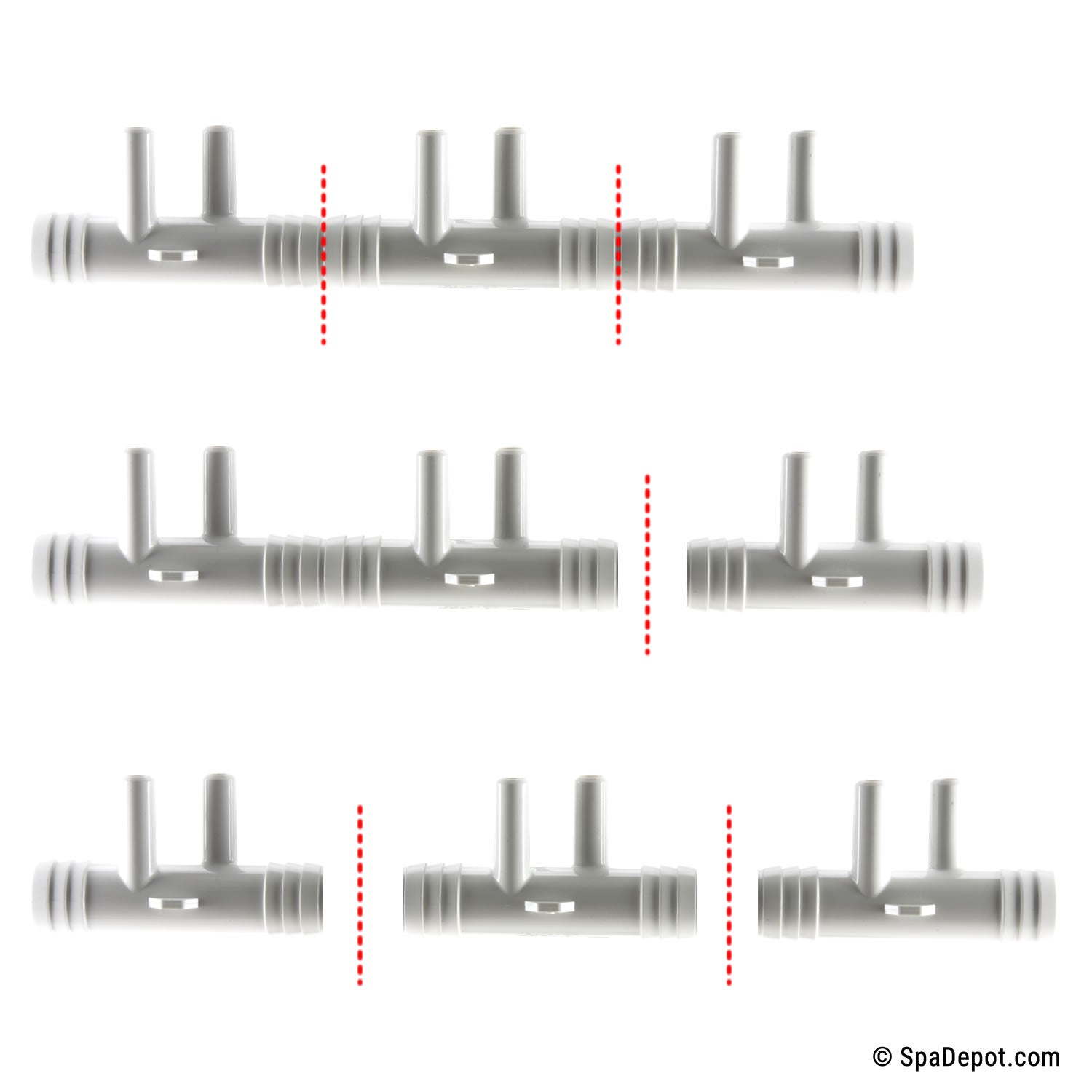 Hot Tub Air Manifold 3" Barb x (6) 3/8" Barbs - Sectional – SpaDepot.com
